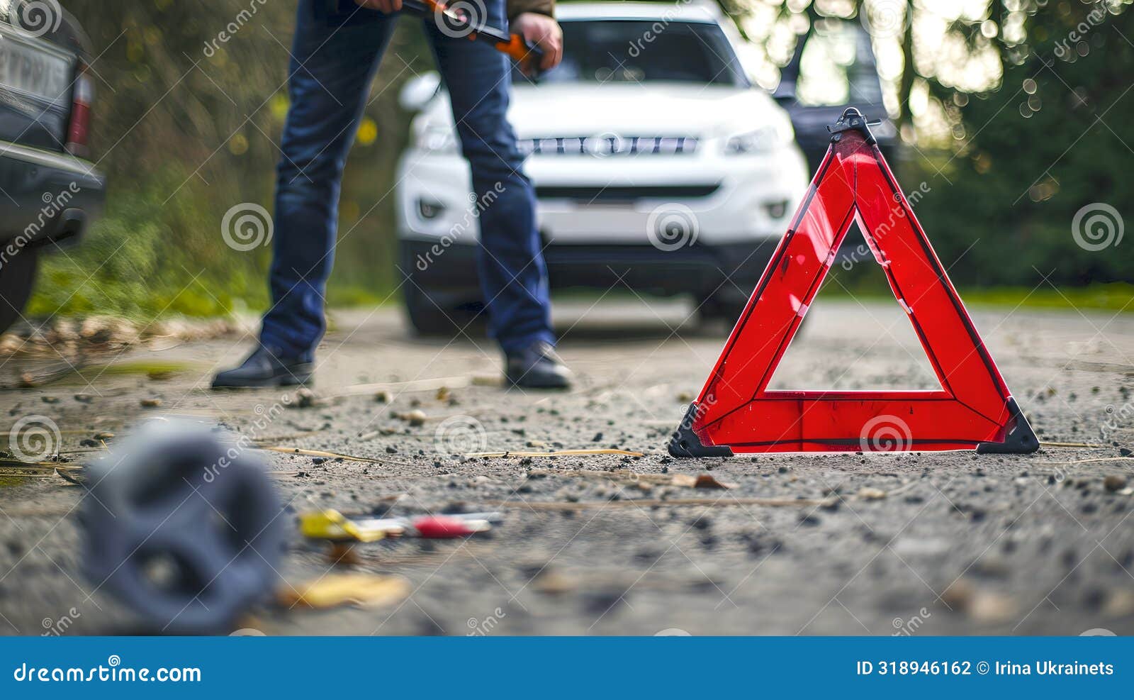 Roadside Distress A Red Toolbox Spare Tire And Lug Wrench Car Repair Or ...