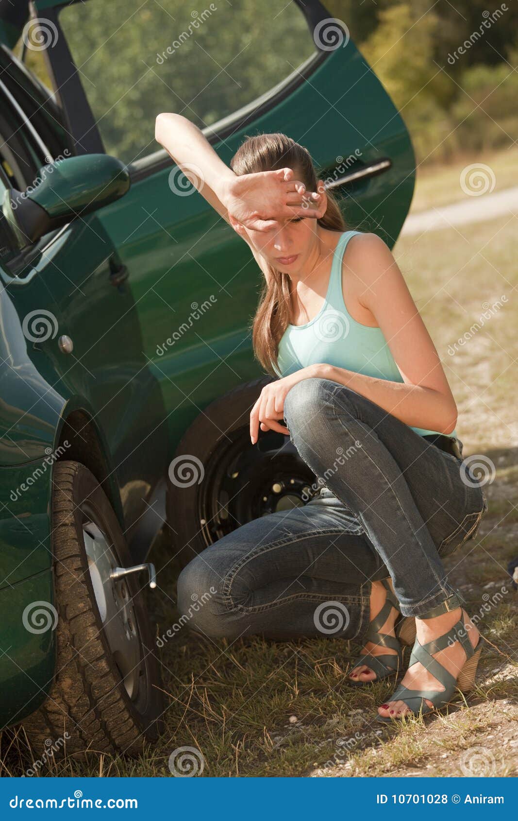 Car Breakdown and Tire Change Stock Photo - Image of female, transport ...