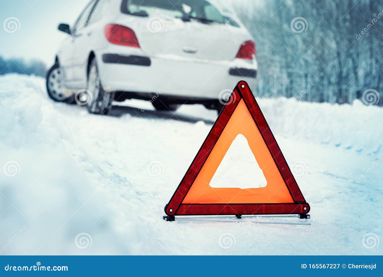 Car Breakdown with Warning Triangle Stock Image - Image of hazard ...