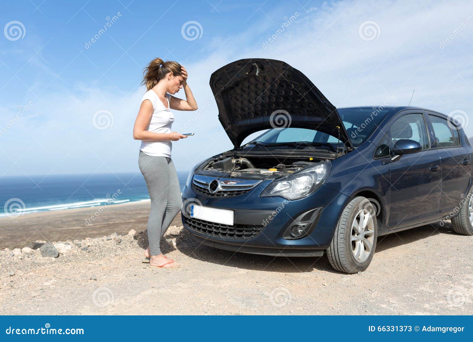 Car broke down on holiday stock image. Image of helpless - 66331373