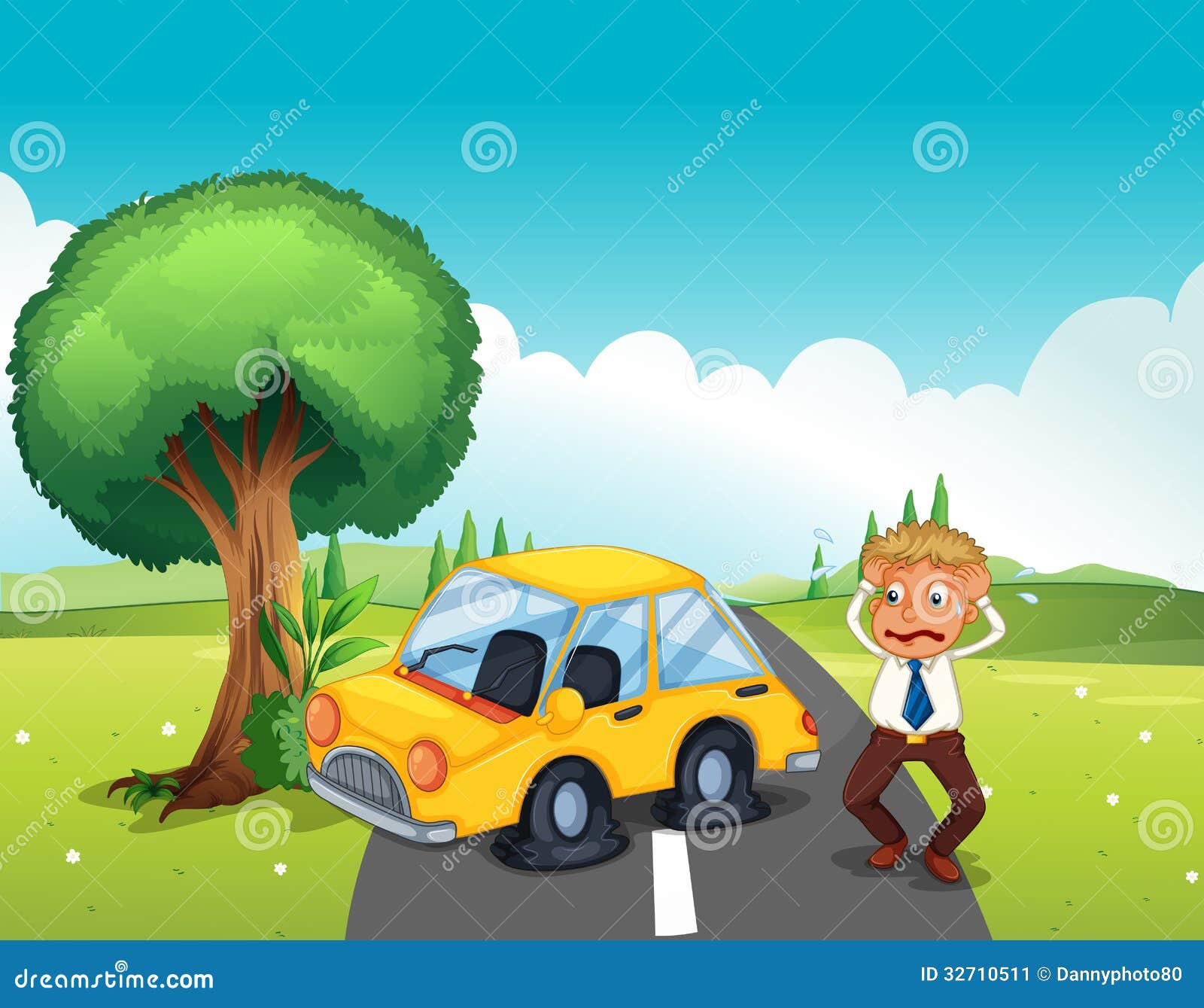 A Car Bumping the Tree at the Road Stock Vector - Illustration of ...