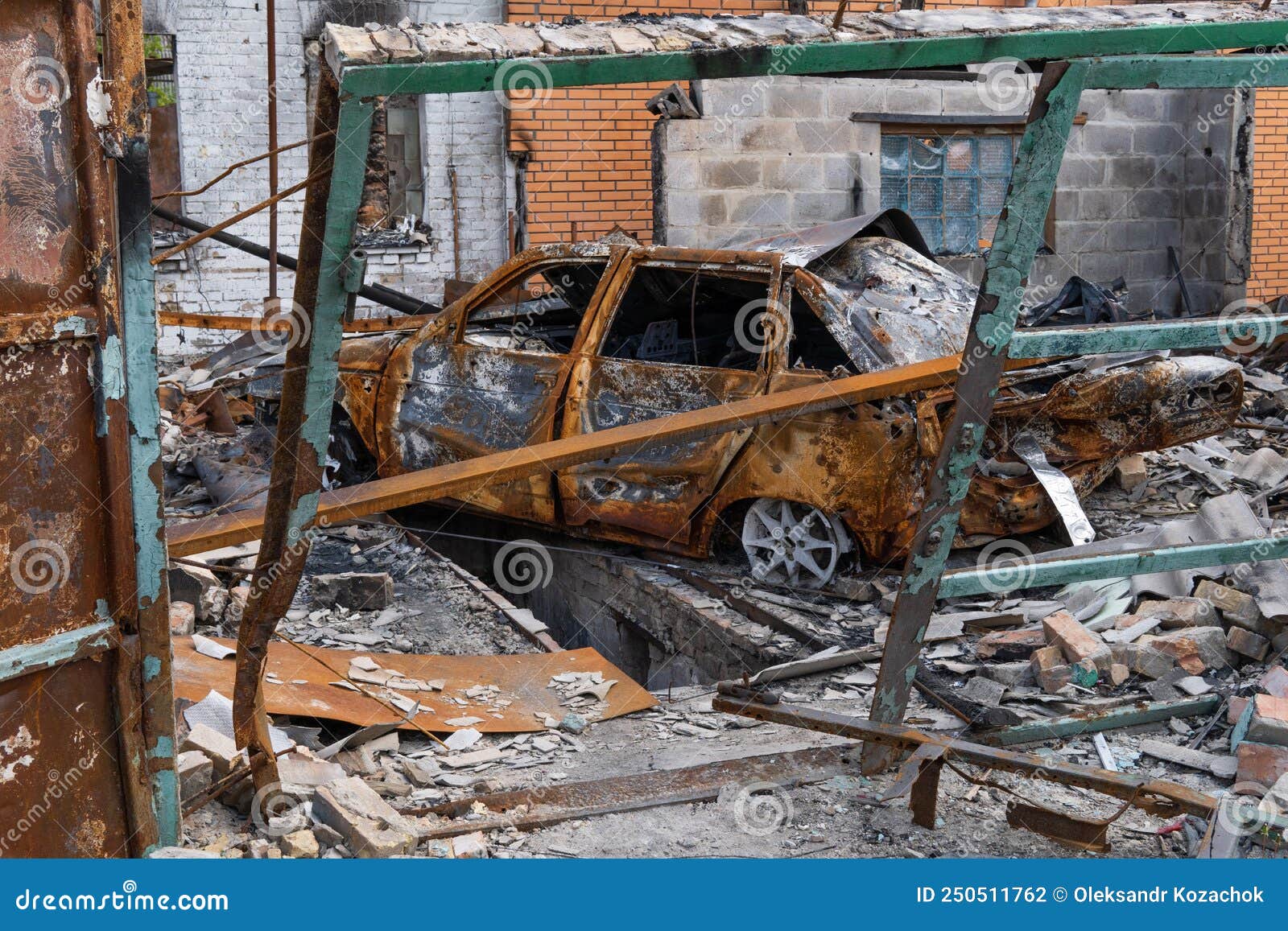 The Car Burned Down in the Garage of the House. Explosion and Fire in ...