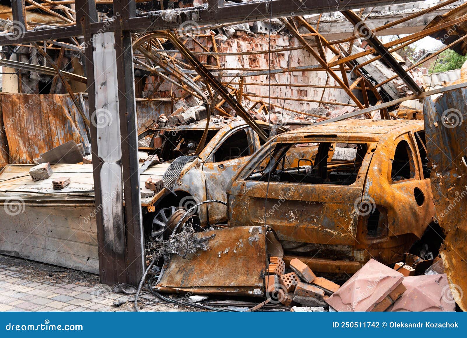 The Car Burned Down in the Garage of the House. Explosion and Fire in ...