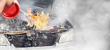 Car Burning at Parking Lot because Electrical Short Problem Stock Image ...
