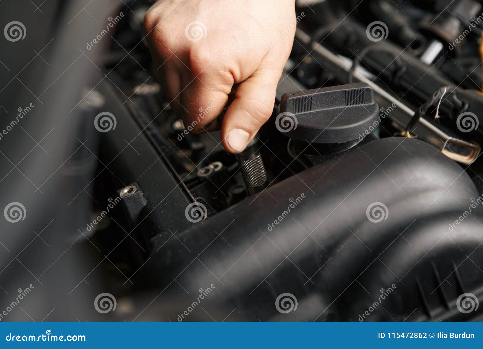 Professional Mechanic Checking Car Engine Stock Photo - Image of indoor ...