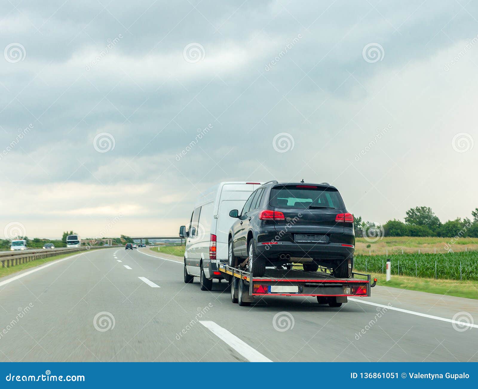 Car Carrier Trailer with New Car on Highway Stock Image - Image of ...