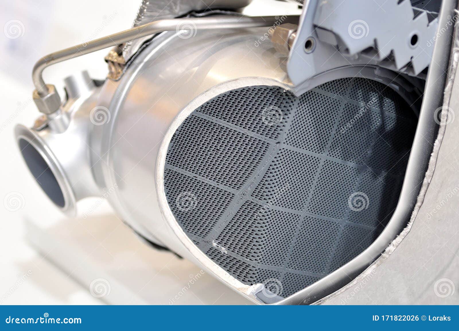 Car Catalyst with Ceramic Monolith Inside, Detailed View Stock Photo ...