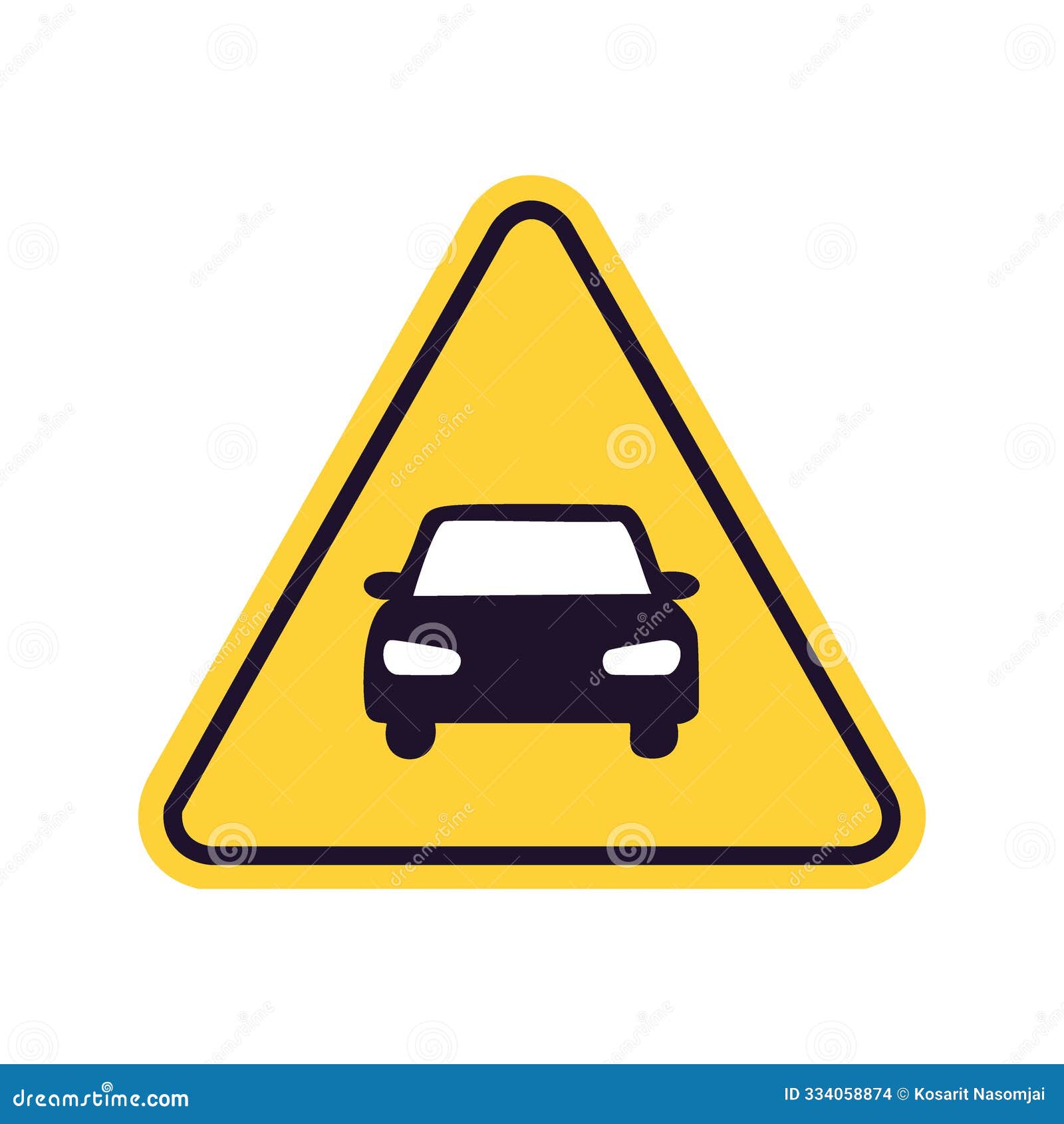 Car Caution Sign. Yellow Triangular Warning Sign with a Car Symbol ...