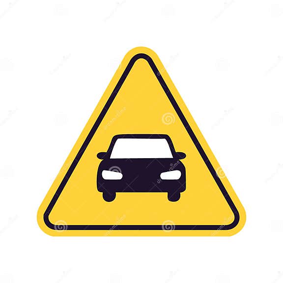 Car Caution Sign. Yellow Triangular Warning Sign with a Car Symbol ...