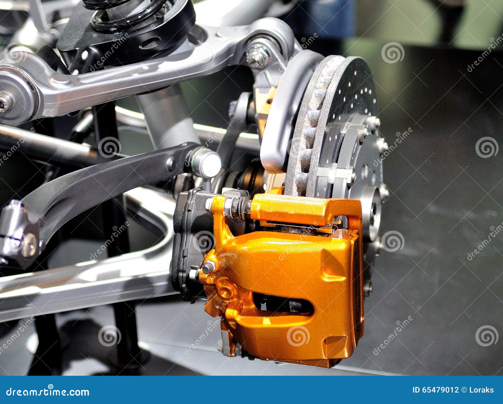 Car Ceramic Disc Brake with Yellow Caliper. Stock Photo - Image of ...