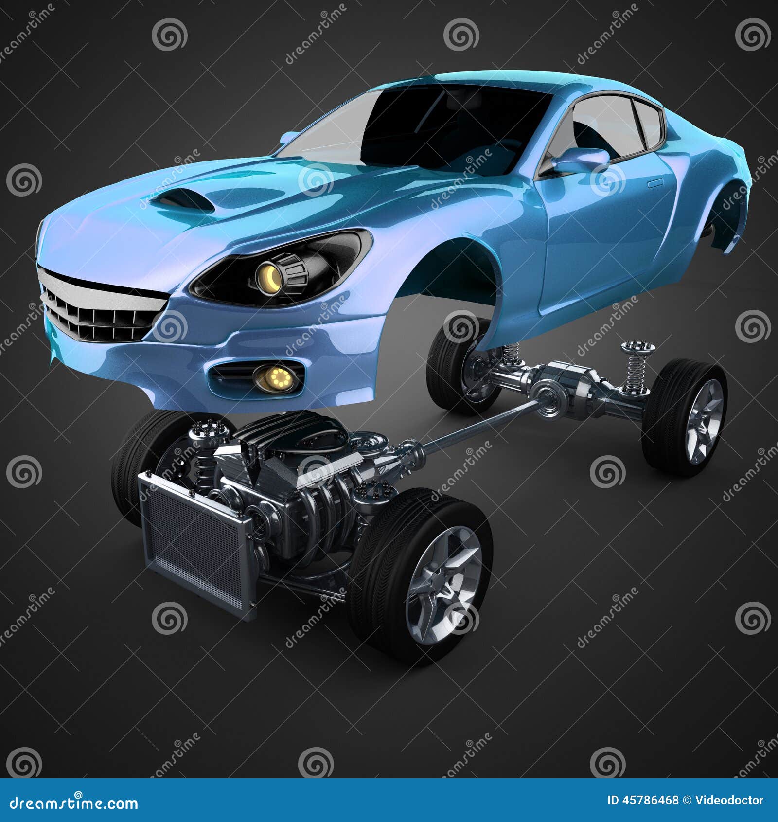 Car Chassis with Engine of Luxury Brandless Sportcar Stock Illustration ...