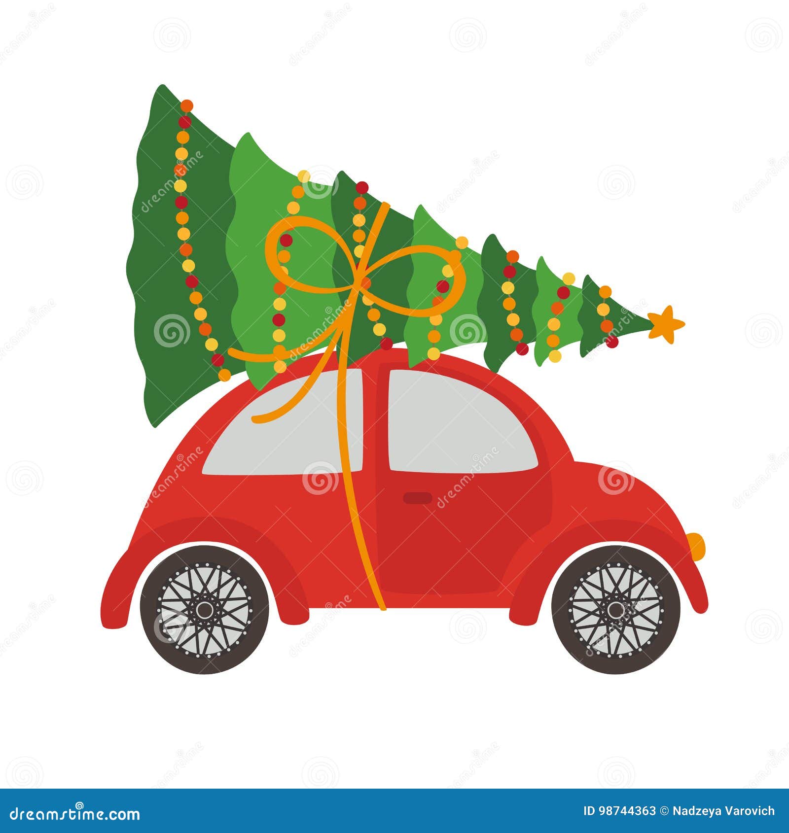Car with Christmas tree stock vector. Illustration of roof - 98744363