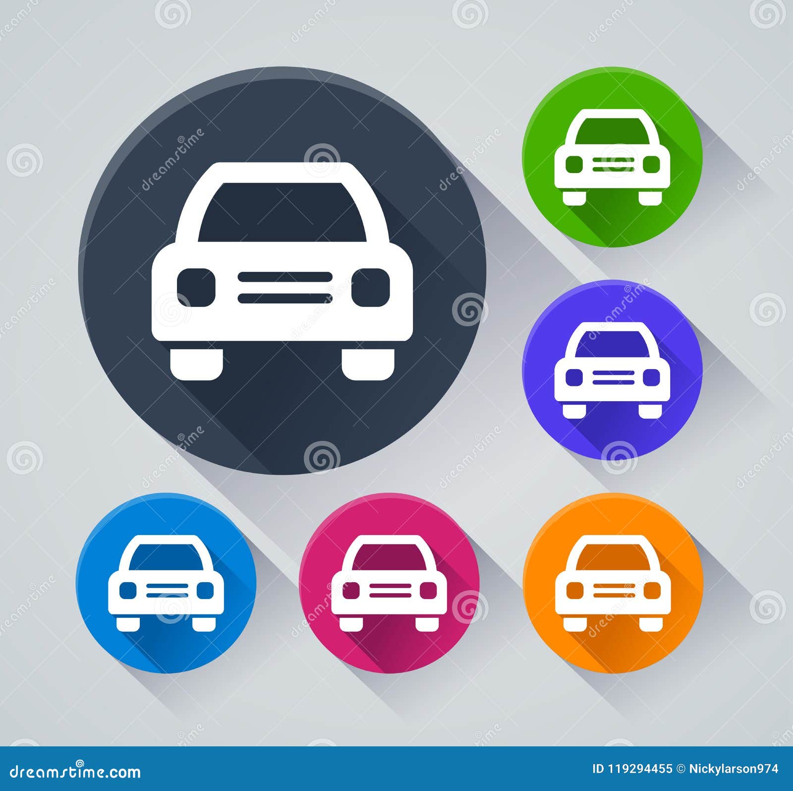 Car Circle Icons with Shadow Stock Vector - Illustration of orange ...