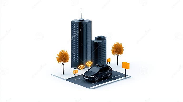 Car in a Cityscape with Buildings White Isolate Background Stock ...