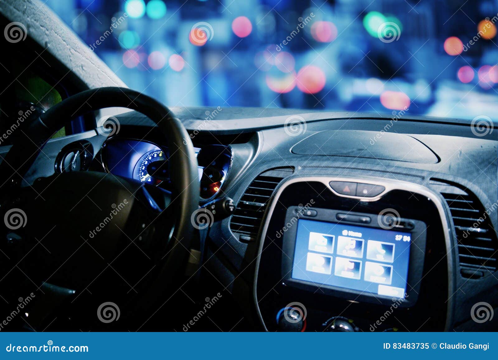 Car Cockpit with Gps and Connection Screen Stock Image - Image of color ...