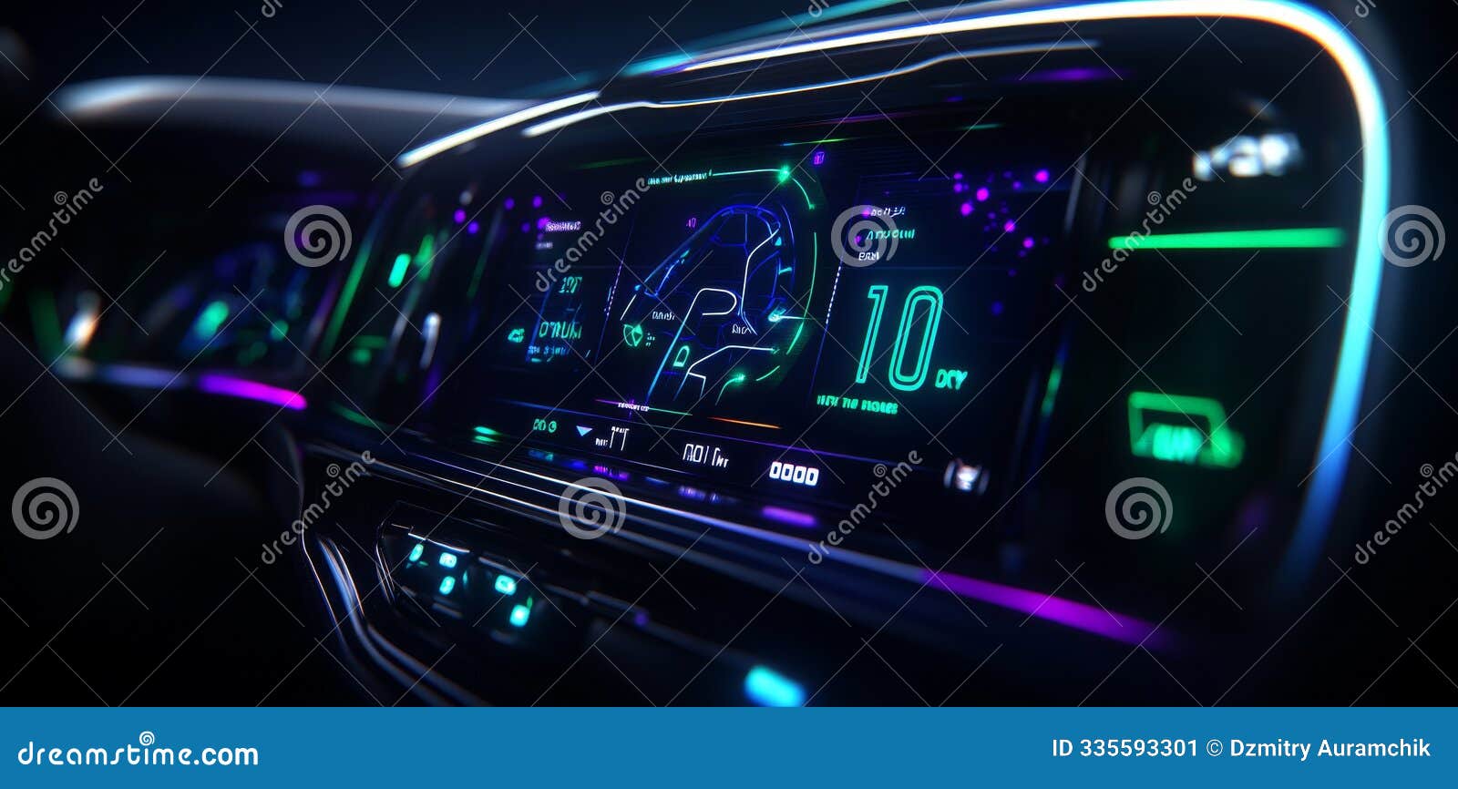 Car Cockpit with High-tech Dashboard UI (3D Illustration) Stock ...