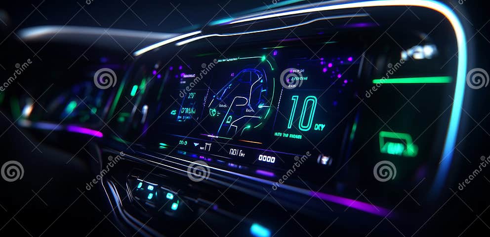 Car Cockpit with High-tech Dashboard UI (3D Illustration) Stock ...