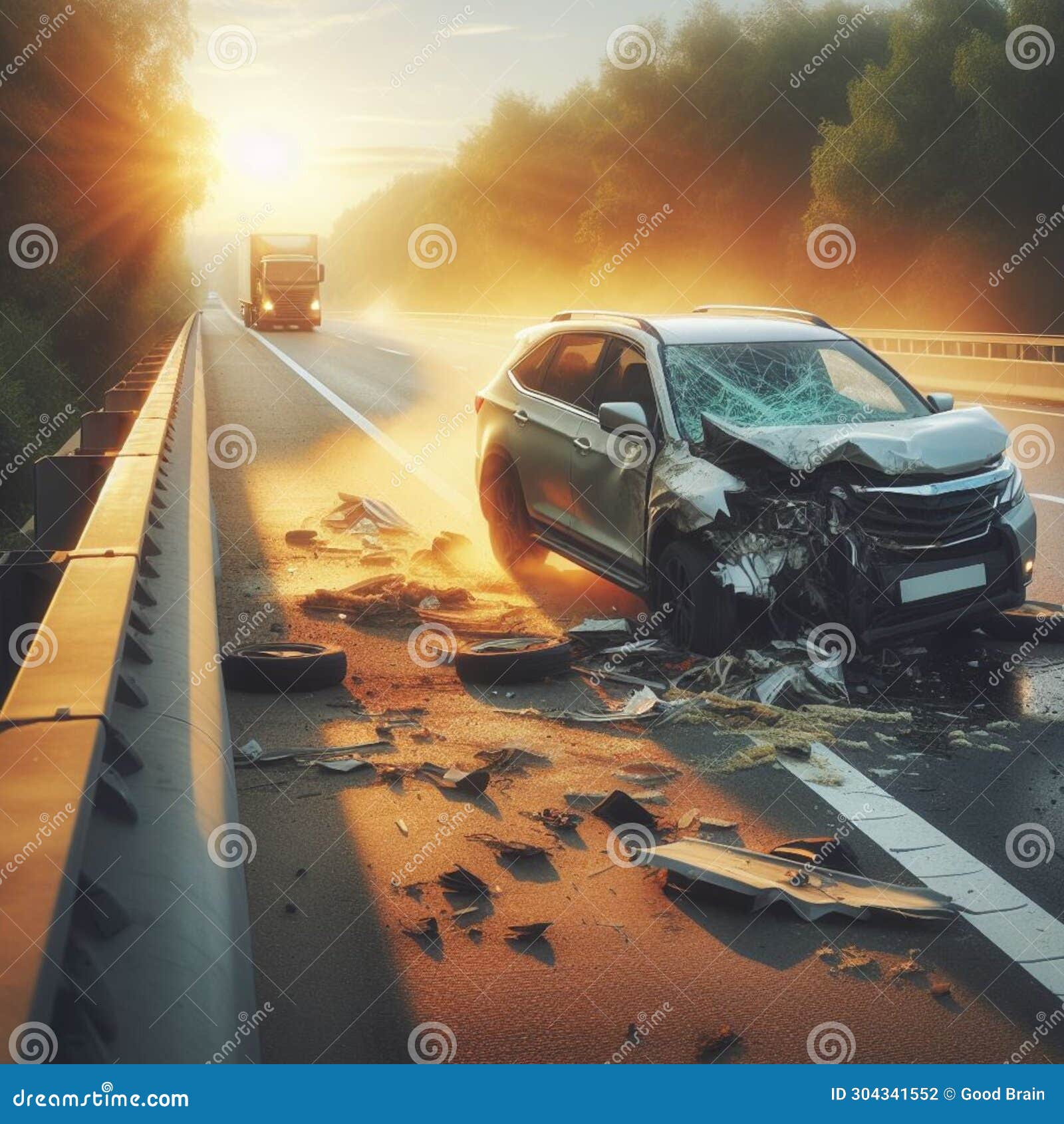 Car Collision on the Highway, Illustration of a Traffic Accident 4 ...