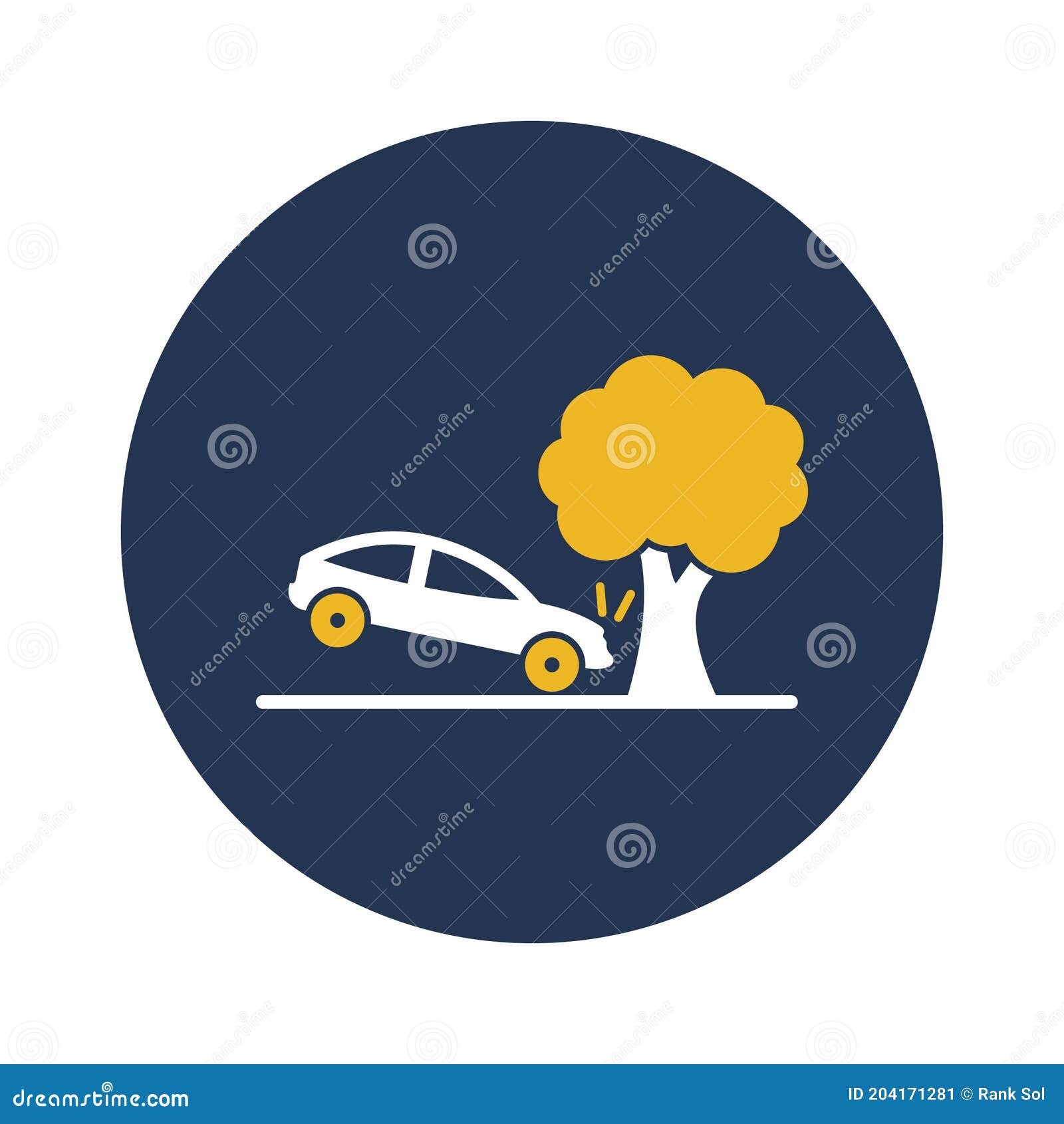 Car Collision with Tree Isolated Vector Icon that Can Be Easily ...