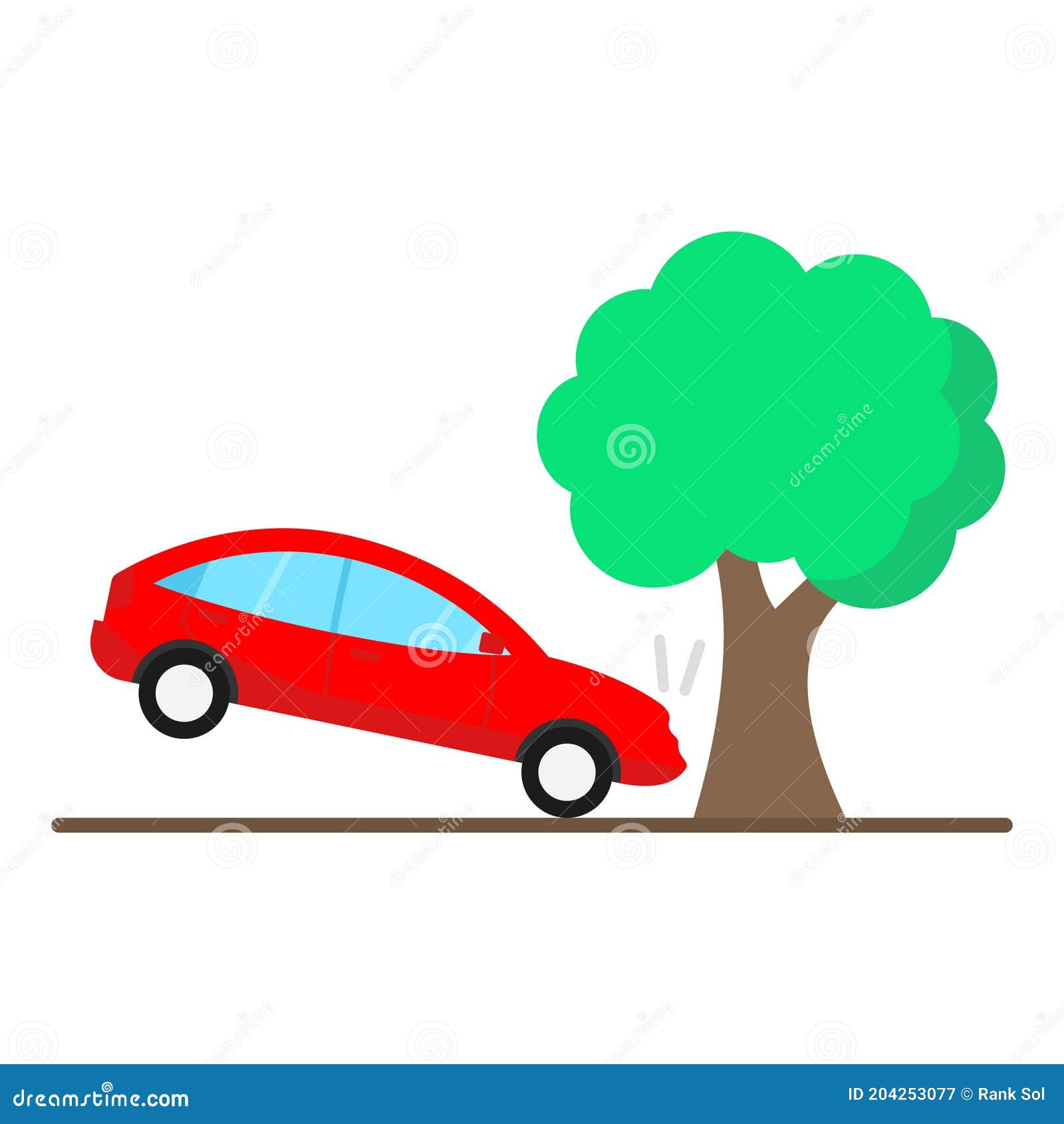 Car Collision with Tree Isolated Vector Icon that Can Be Easily ...