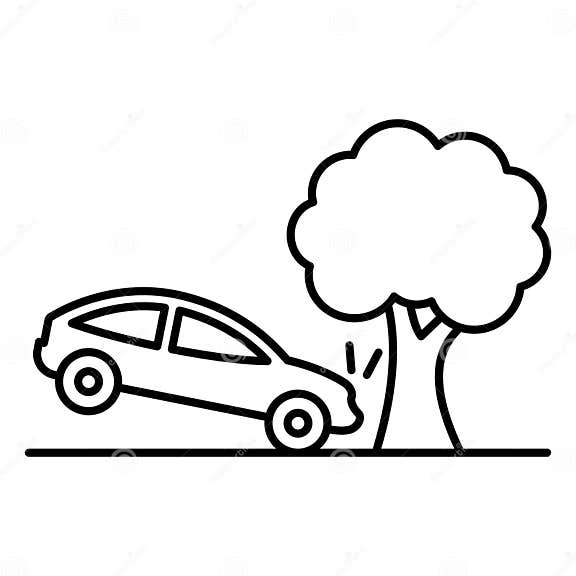 Car Collision with Tree Isolated Vector Icon that Can Be Easily ...