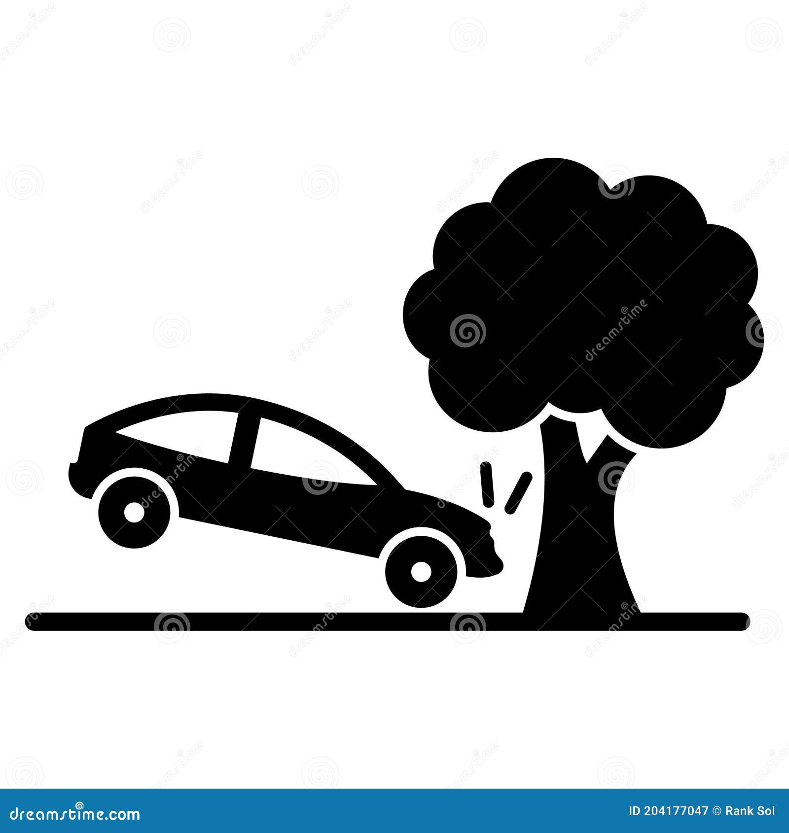 Car Collision with Tree Isolated Vector Icon that Can Be Easily ...