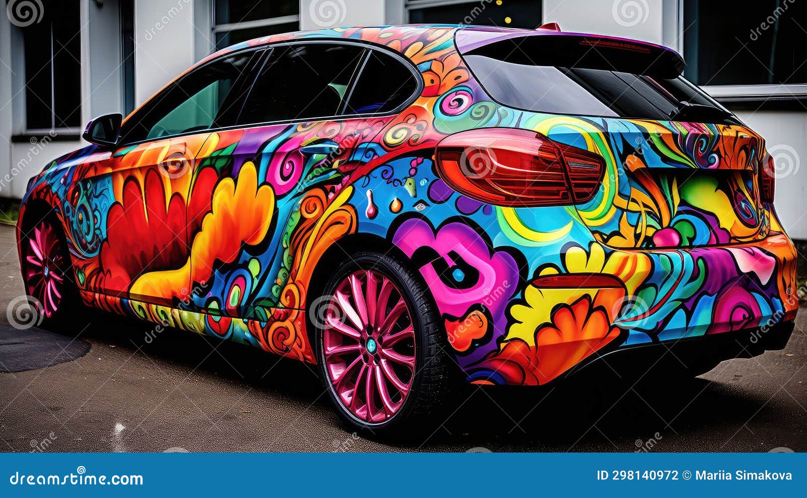 Colorful Cow Car Decal: Intense Shading, Neo-pop Iconography, Moody ...