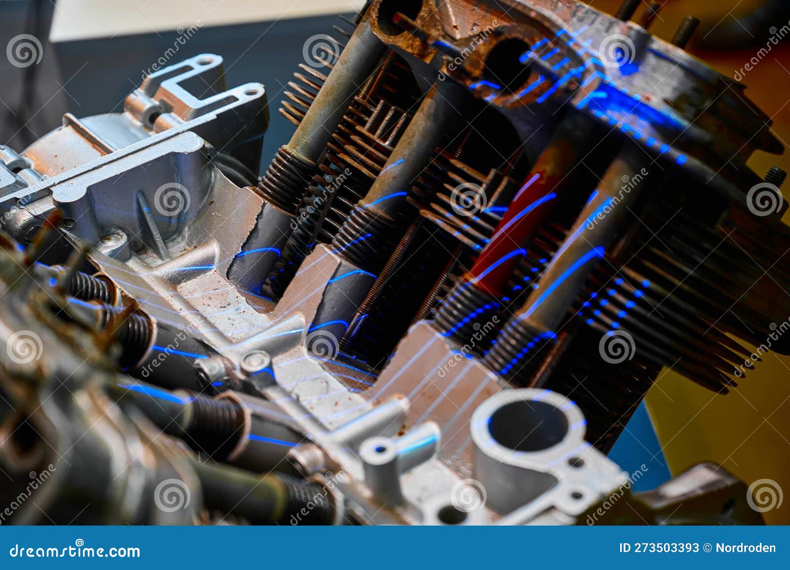 Car Combustion Engine with Pistols at 3D Scanning Process Stock Image ...
