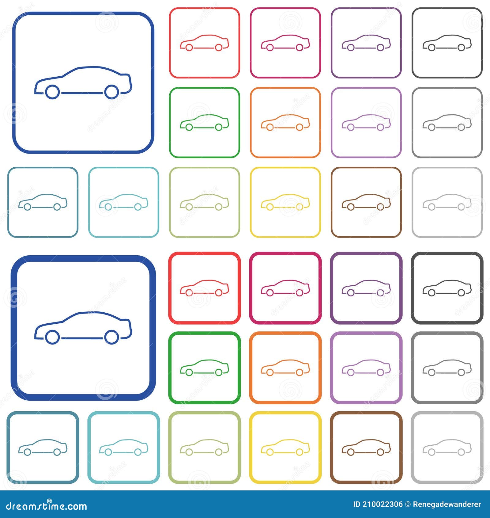 Car Contour Outlined Flat Color Icons Stock Vector - Illustration of ...