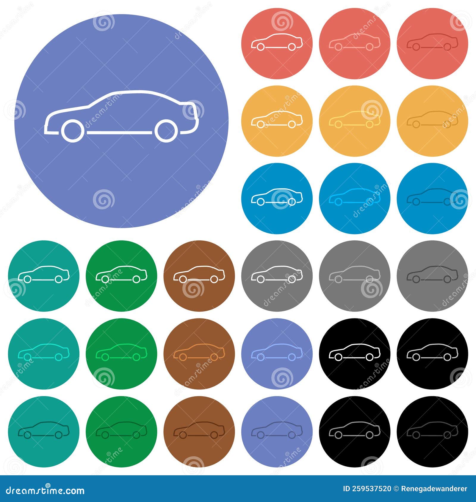 Car Contour Side View Round Flat Multi Colored Icons Stock Vector ...