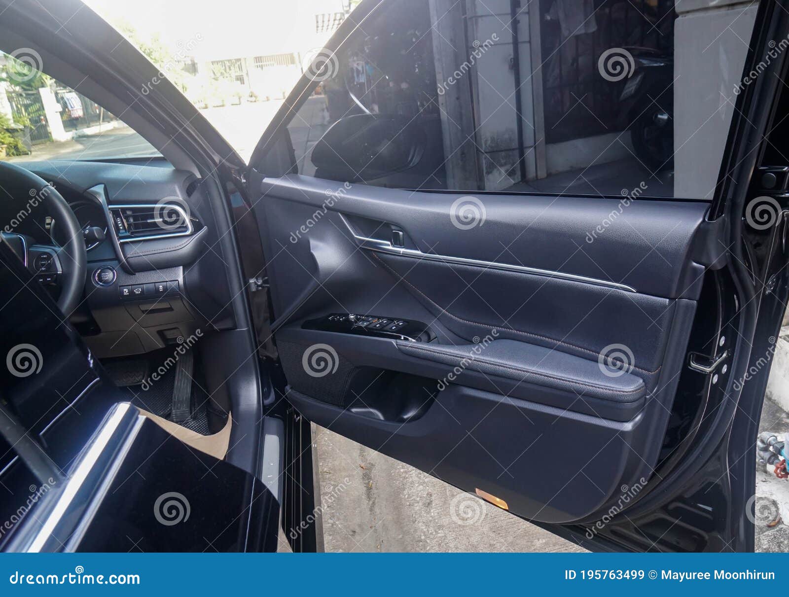 Car Control Panel at the Driver Seat in Luxury Black Car Stock Image ...