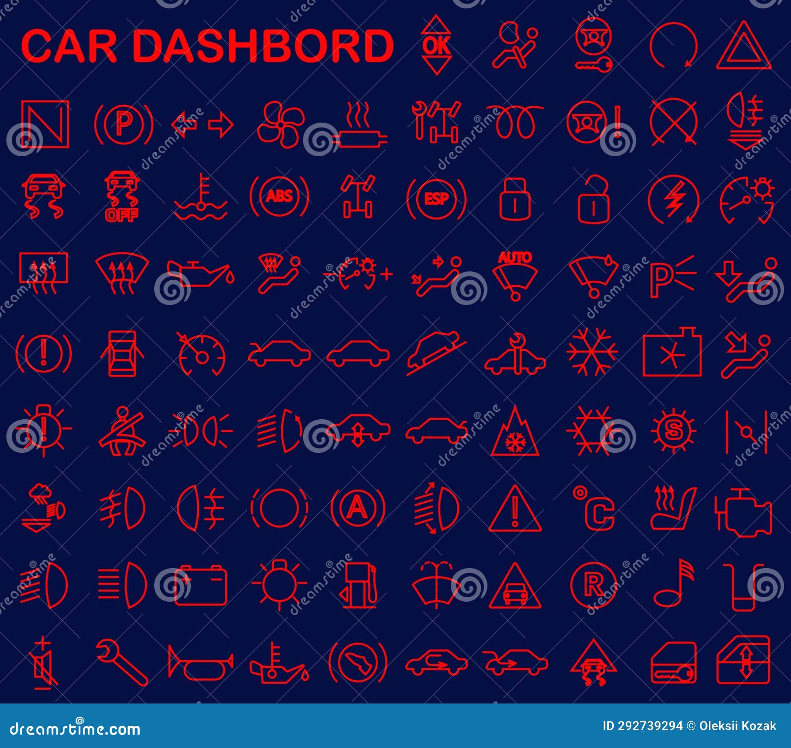 Car Control Panel Interface. Automatic Dashboard Icon Icons Stock ...