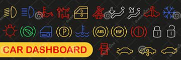 Car Control Panel Interface. Colored Car Dashboard Icons Stock Vector ...