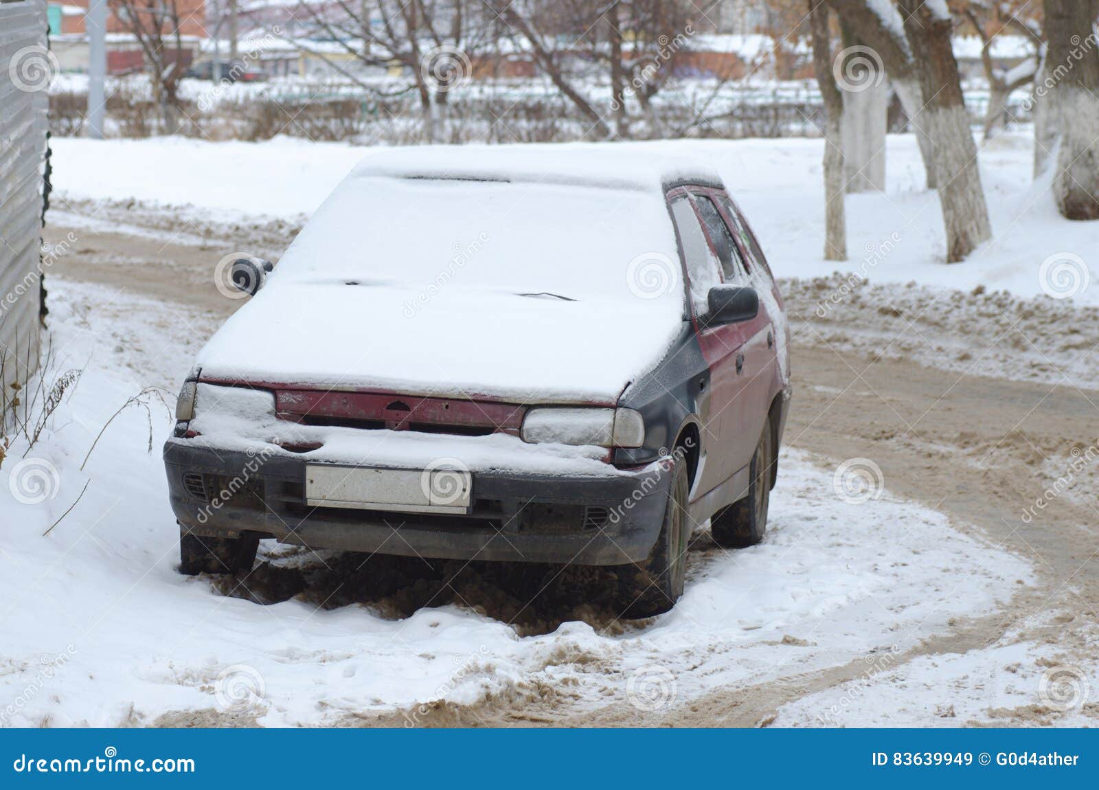 Car covered of snow. stock image. Image of yard, covered - 83639949