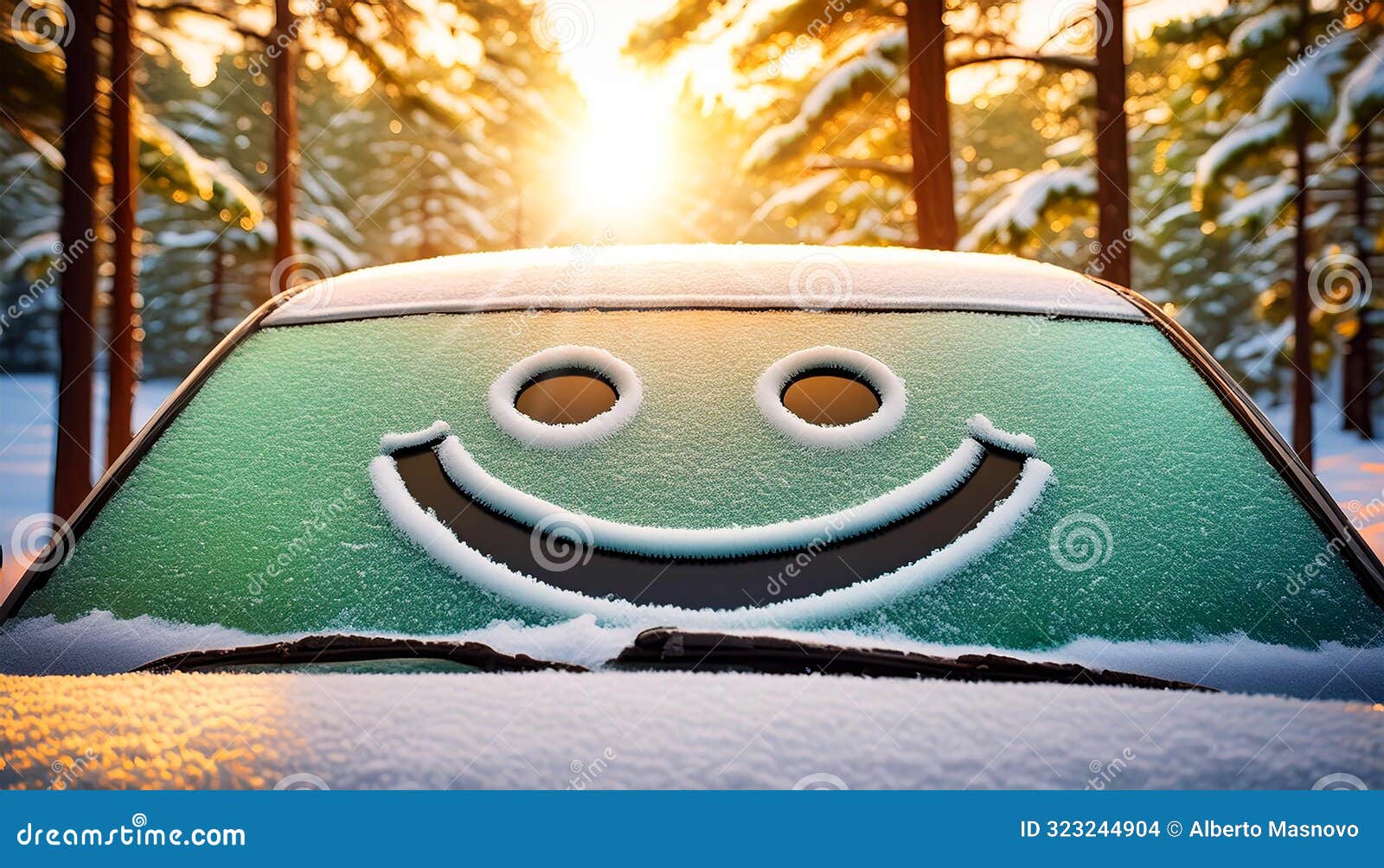 Car Covered by Snow with a Smiling Face on the Windshield - Generative ...