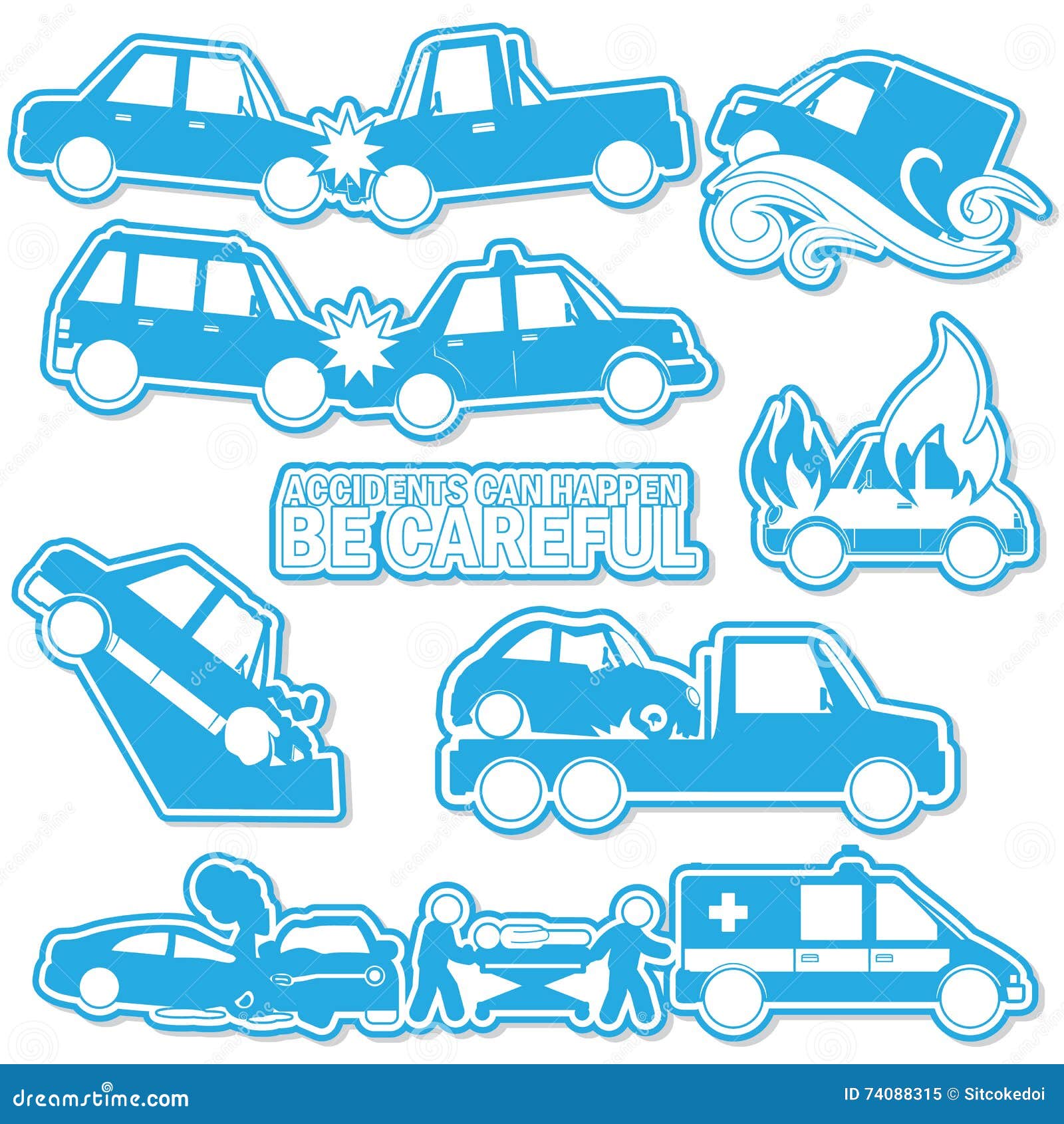 Car Crash and Accident in Blue Stock Vector - Illustration of ambulance ...
