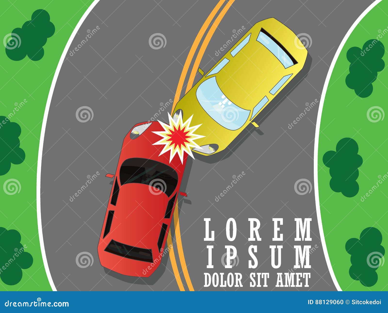 Car Crash Accident on Curve Way Stock Vector - Illustration of risk ...