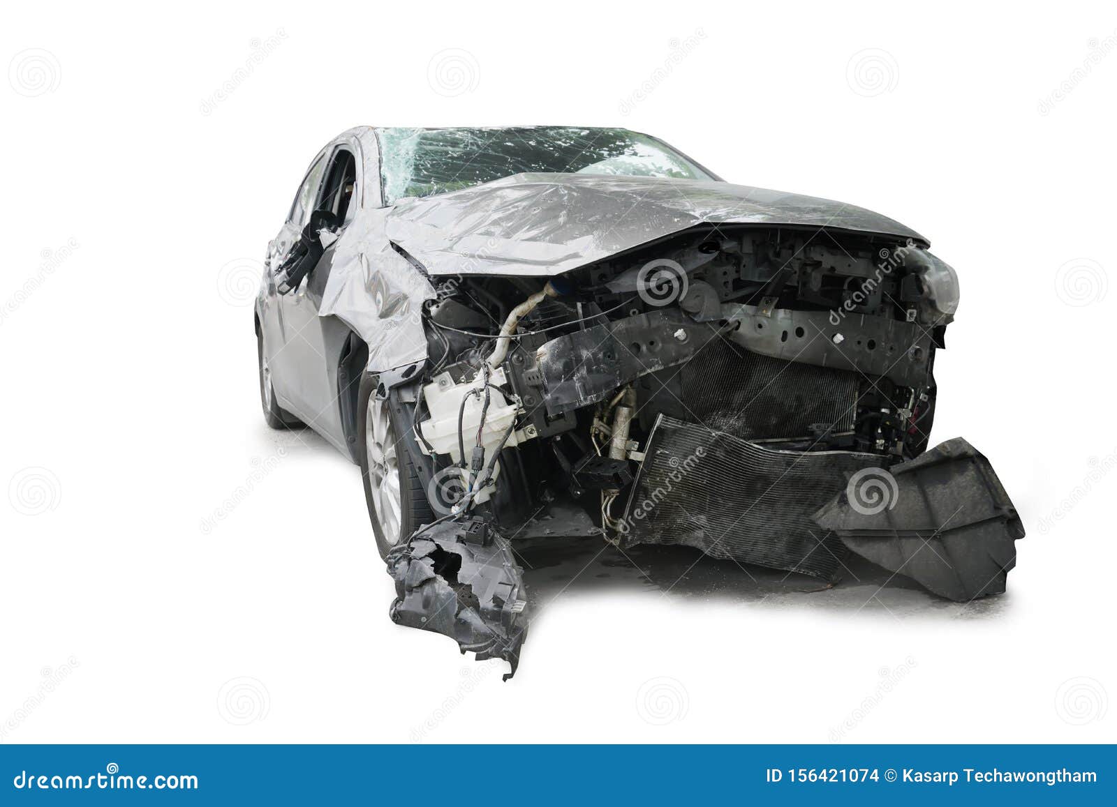 Smashed Car White Background