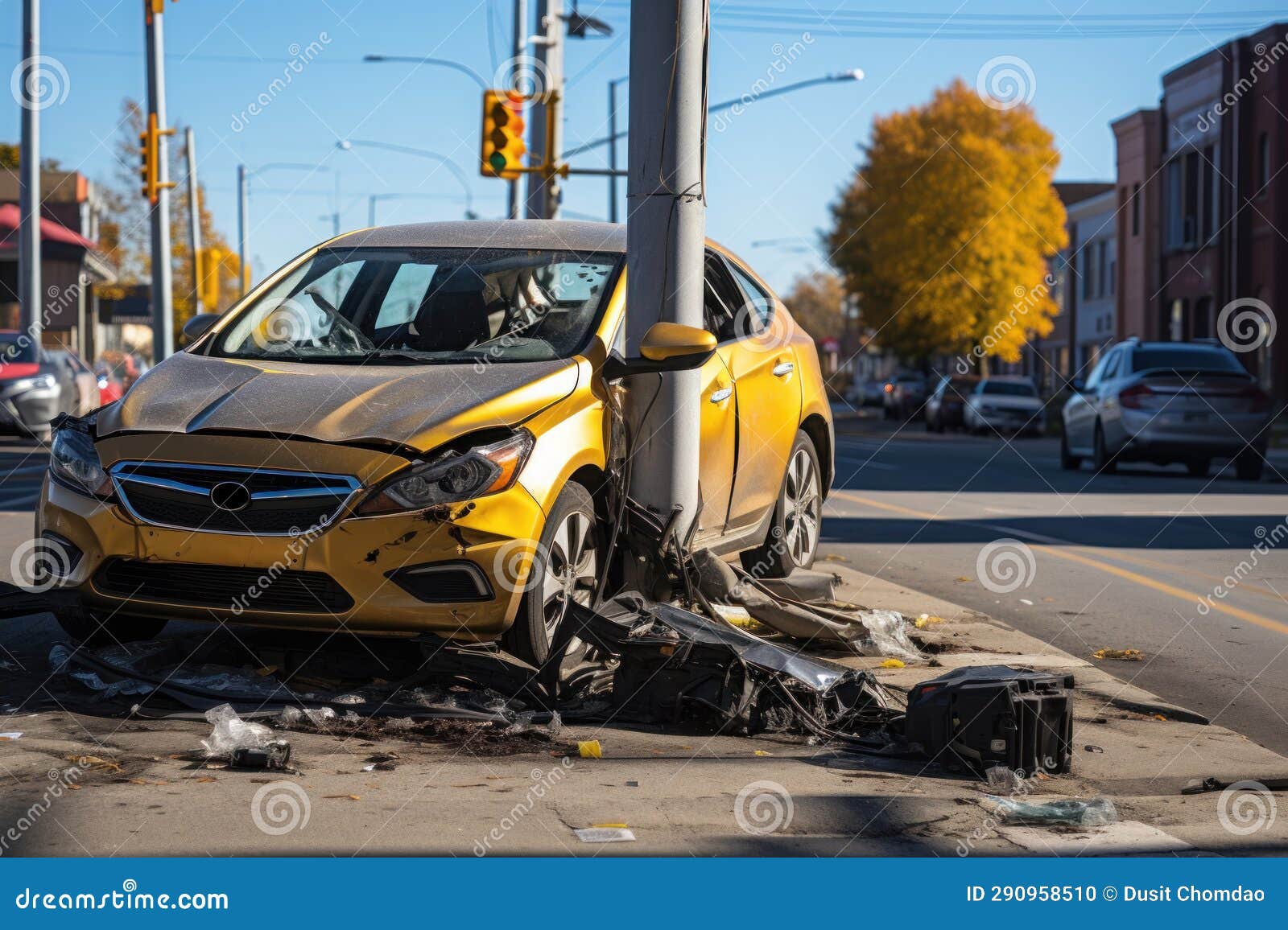 Car Crash Accident on the Road Banner. Generative AI Stock Photo ...