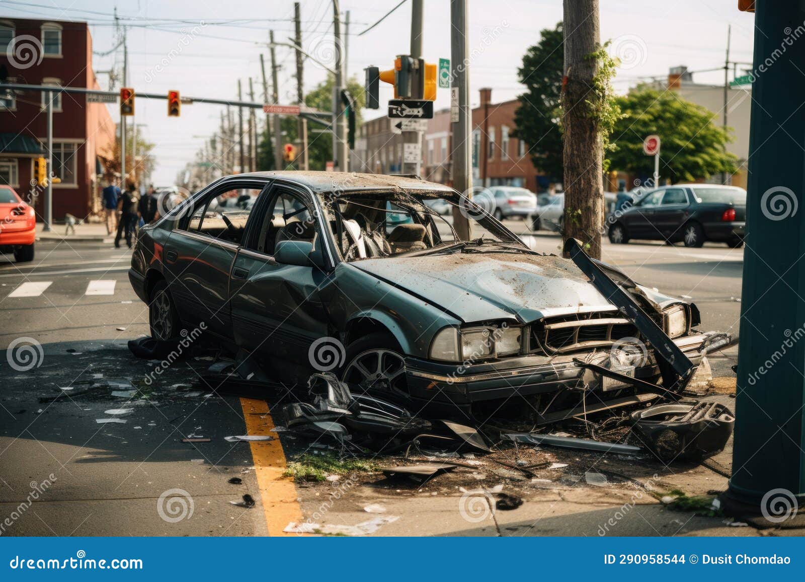 Car Crash Accident on the Road Banner. Generative AI Stock Photo ...
