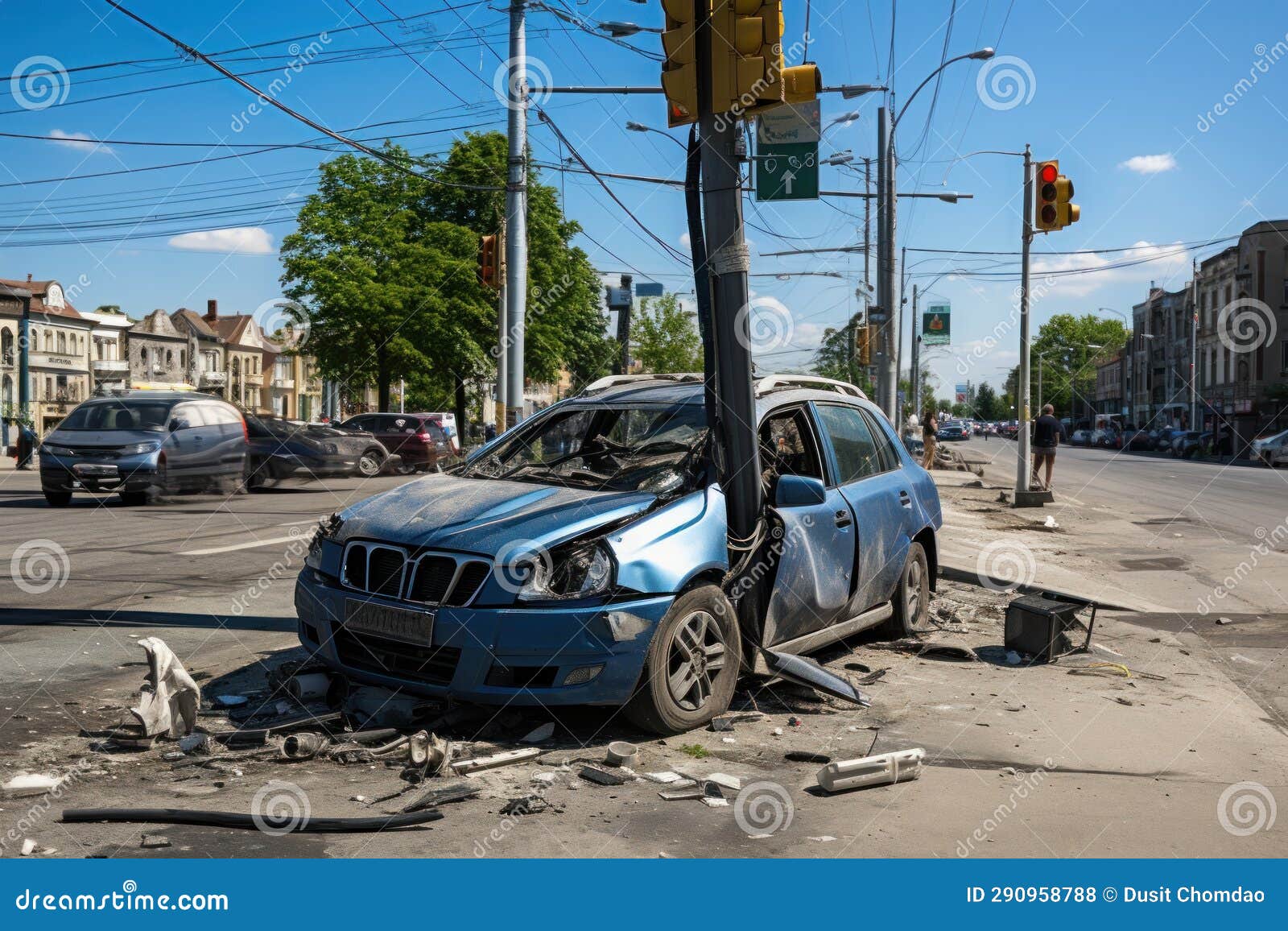 Car Crash Accident on the Road Banner. Generative AI Stock Photo ...