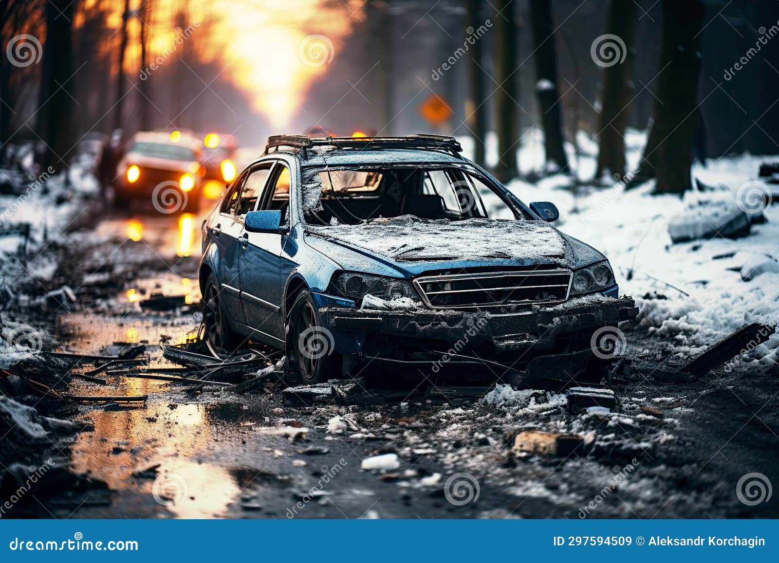 Car Crash in a Car Accident on Slippery Road in Winter Stock Image ...