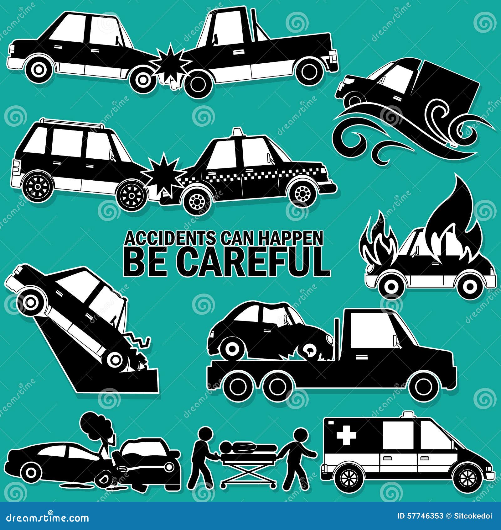 Car Crash and Accident in Sticker Stock Vector - Illustration of ...