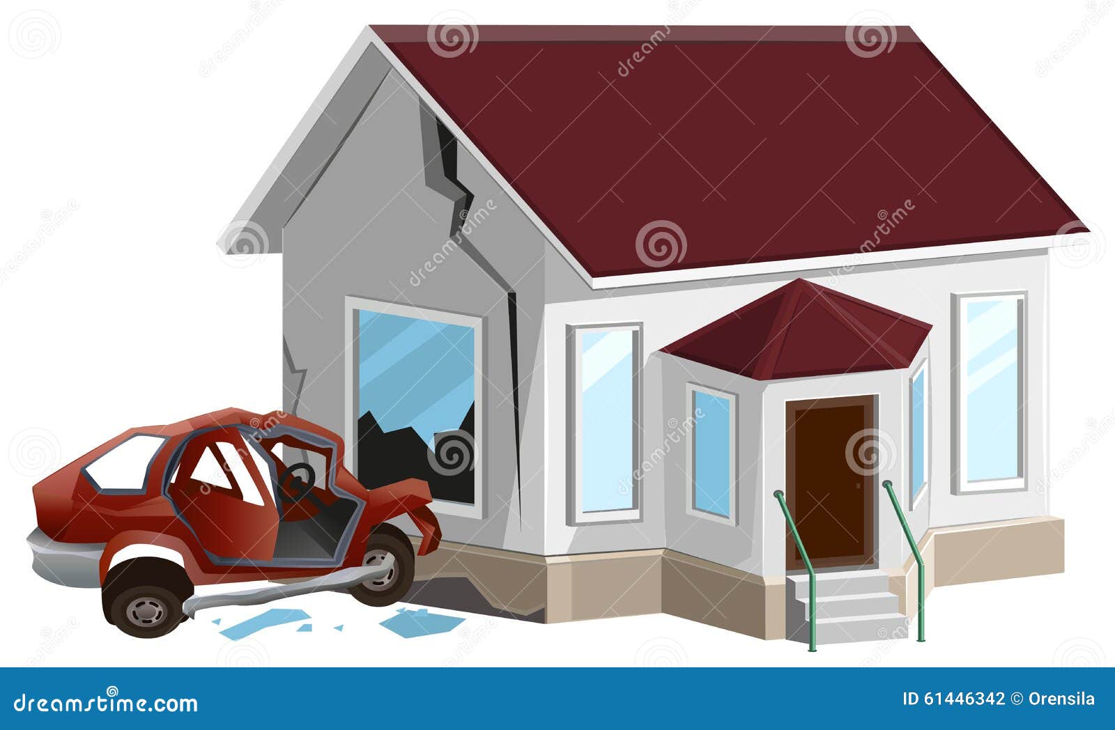 Car Crash. Auto Crashed into Wall at Home Stock Vector - Illustration ...