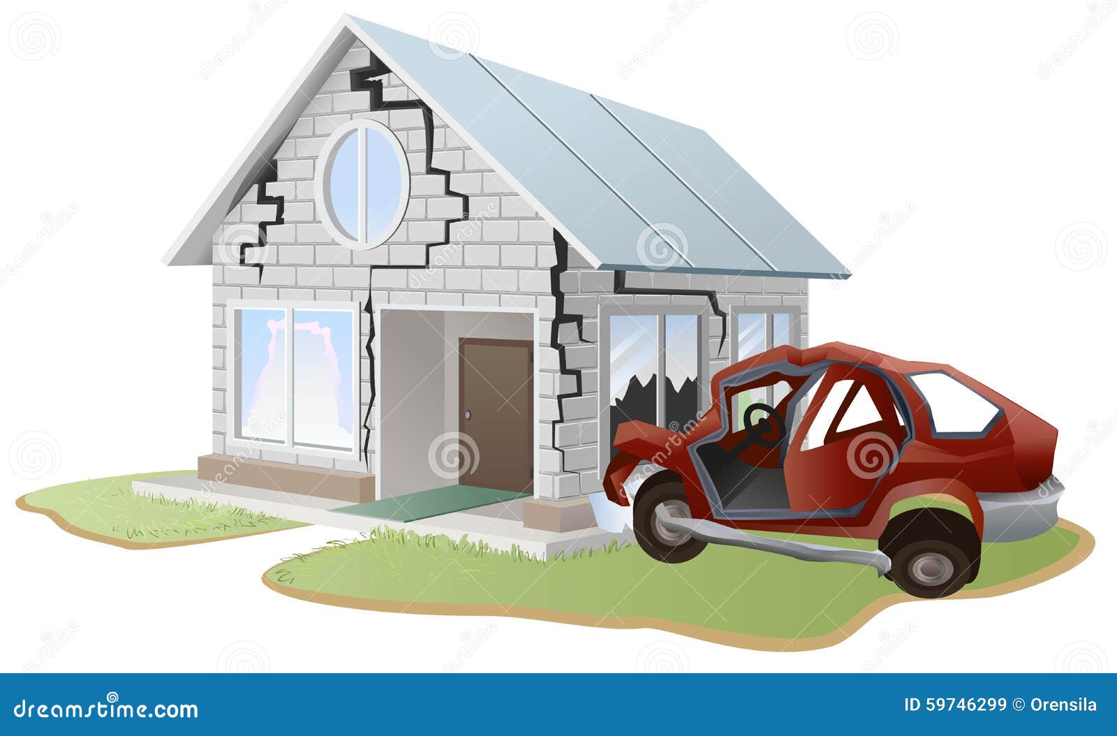 Car Crash. Car Crashed into Wall at Home Stock Vector - Illustration of ...