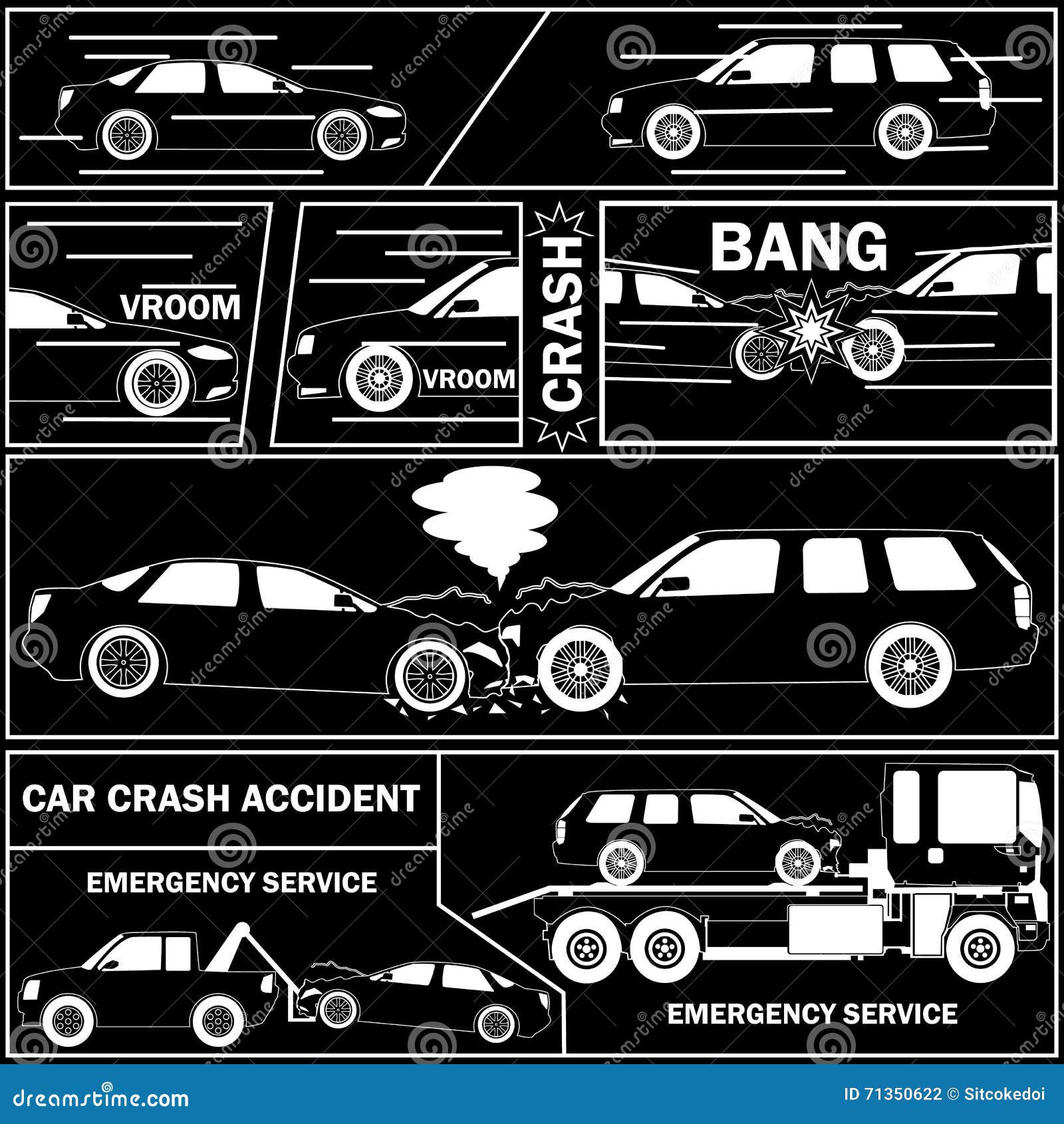 Car Crash With Comic Table. Vector Illustration | CartoonDealer.com ...