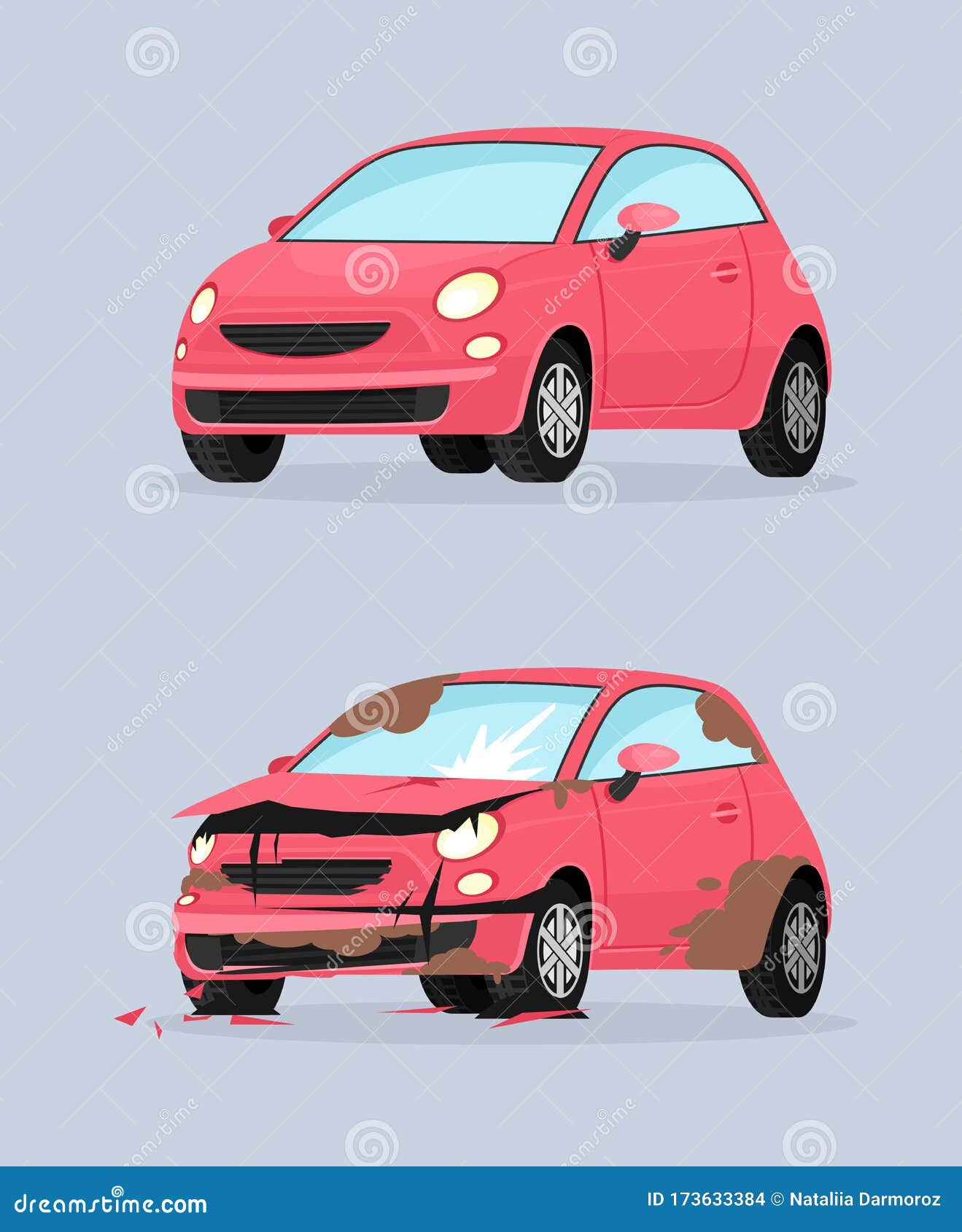 Car Crash Flat Vector Illustration. Traffic Accident, Front Collision ...