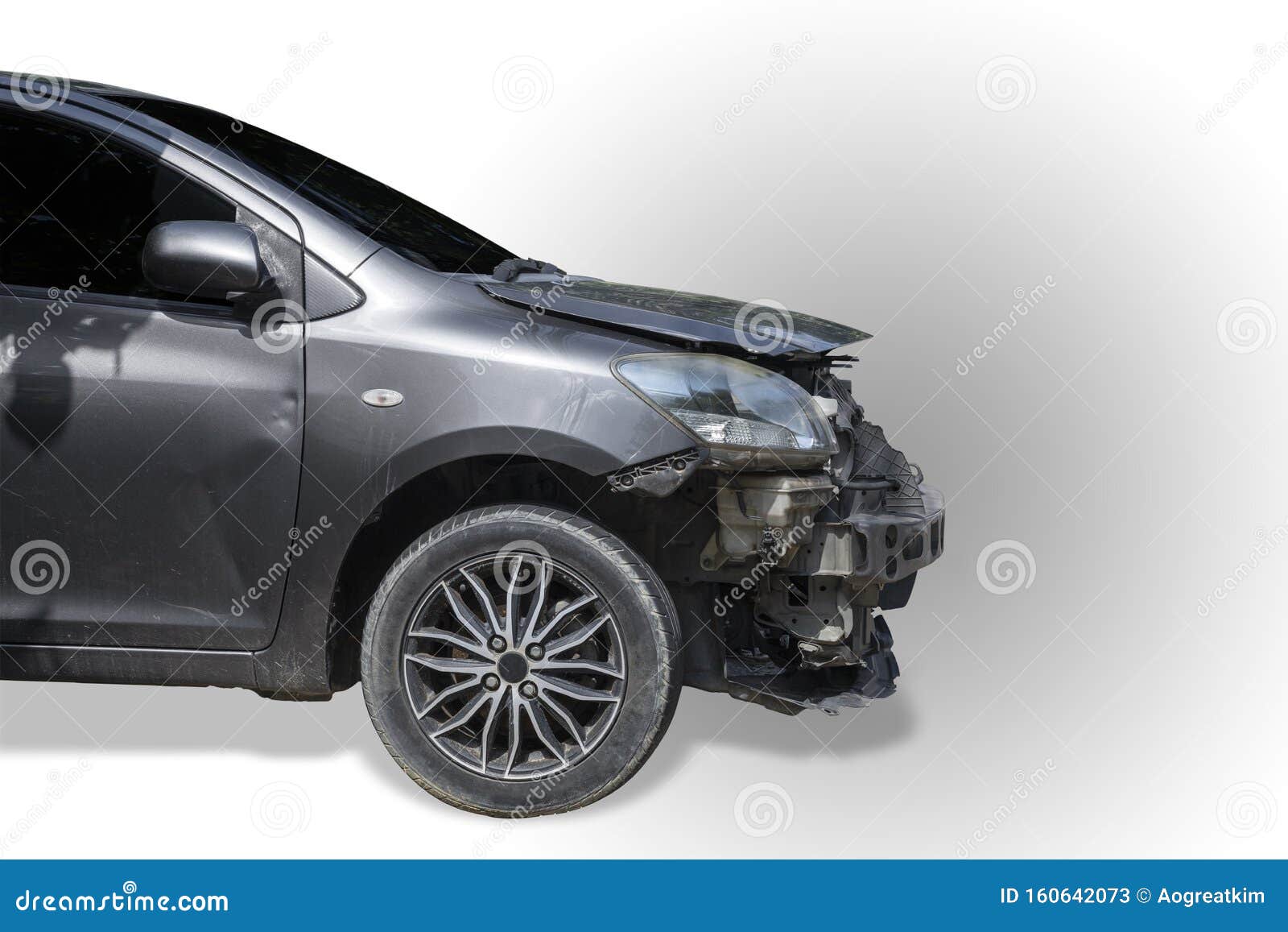 Crash Car In Front After The Accident. Broken Wing And Wheel, Bumper ...