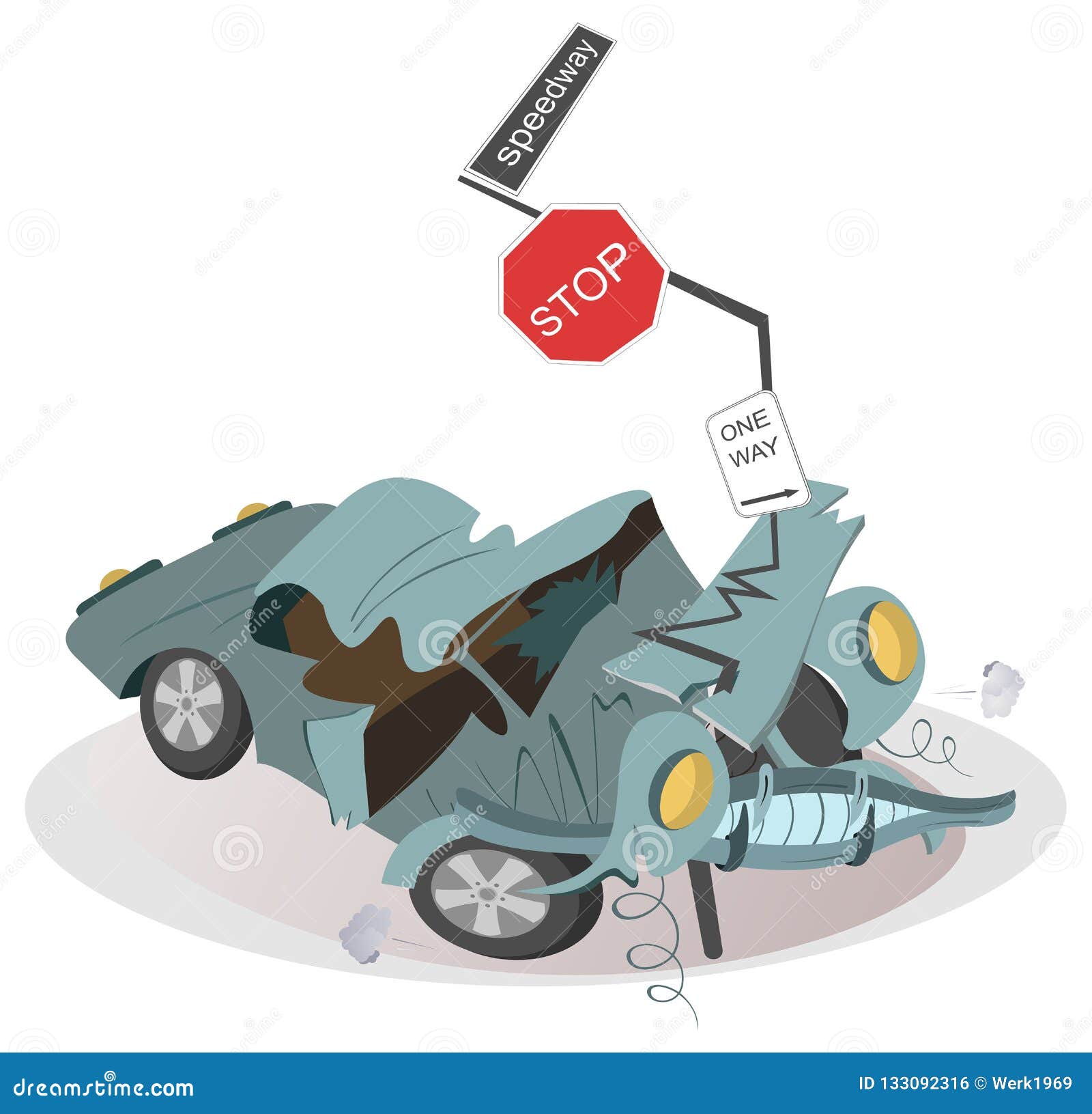 Car Crash and Road Signs Illustration Stock Vector - Illustration of ...
