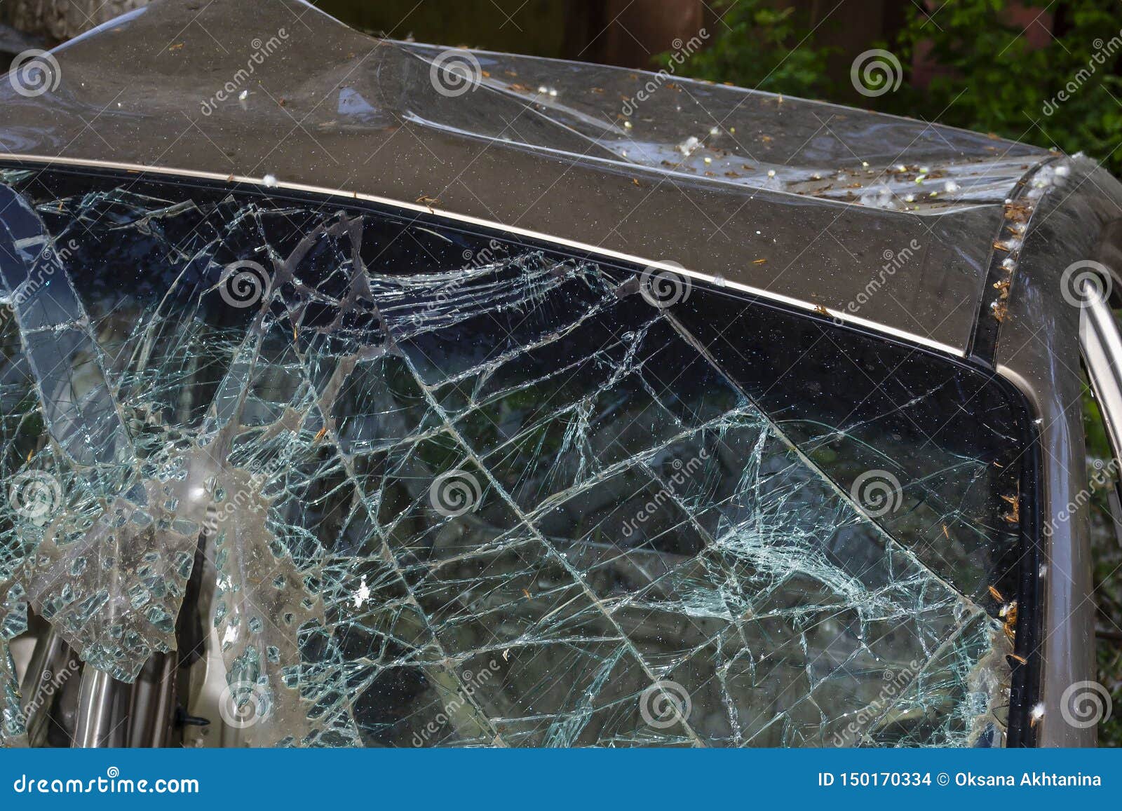 After the Car Crash, Windshield Fall on the Road Surface Stock Photo ...